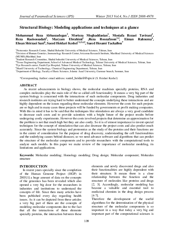 (PDF) Structural Biology Modeling applications and techniques at a glance