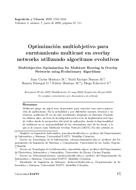 (PDF) Optimización multiobjetivo para enrutamiento multicast en overlay networks utilizando ...