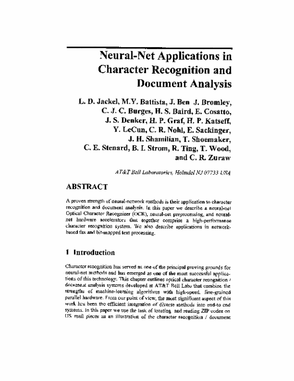 (PDF) Neural-Net Applications in Character Recognition and Document Analysis