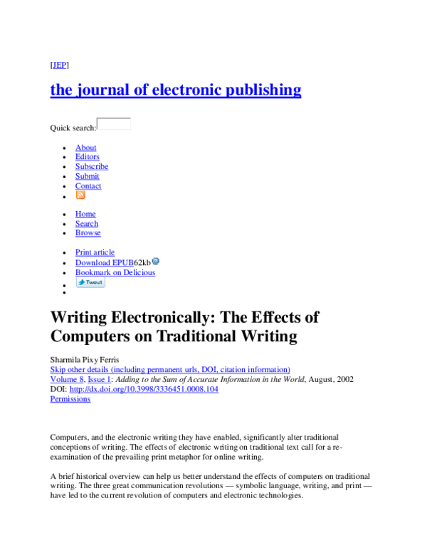 (DOC) Writing Electronically The Effects of Computers on Traditional ...