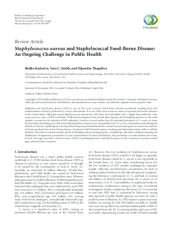 (PDF) Staphylococcus aureus and Staphylococcal Food-Borne Disease: An Ongoing Challenge in ...