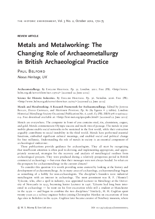 (PDF) Metals and metalworking: the changing role of archaeometallurgy ...