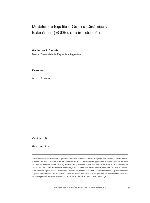 (PDF) Dynamic Stochastic General Equilibrium Models (DSGE): An Introduction
