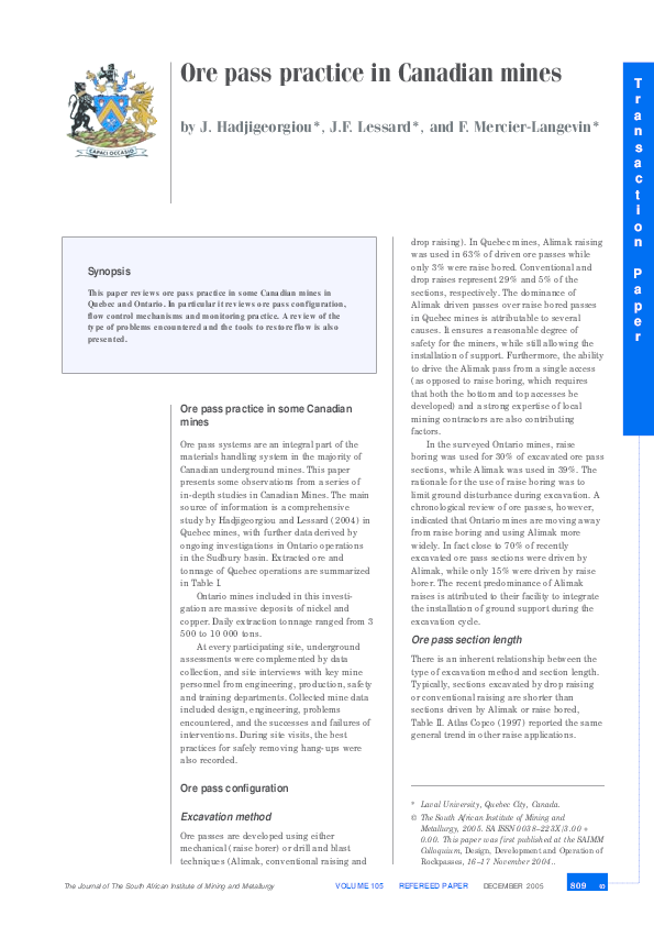 (PDF) Ore pass practice in Canadian mines