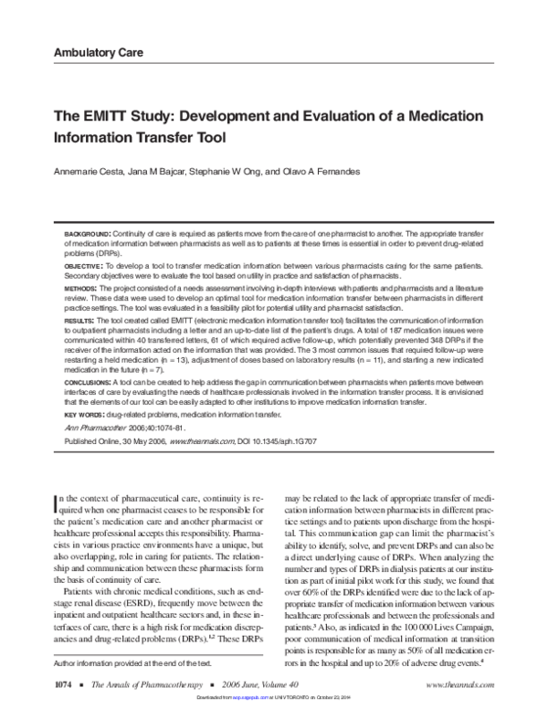 (PDF) The EMITT Study. Development and Evaluation of a Mecation ...