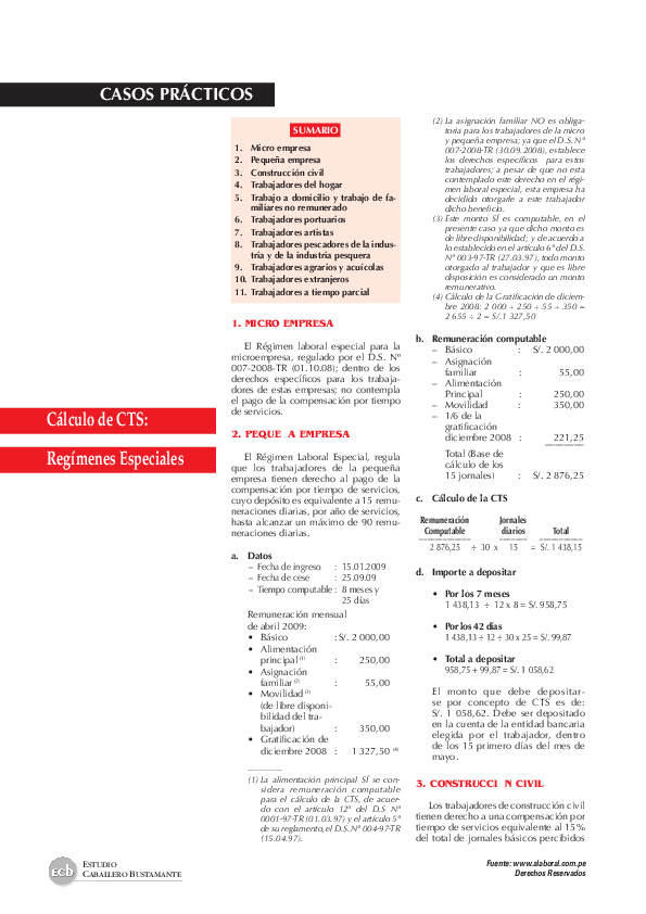 (PDF) Cálculo de CTS: Regímenes Especiales