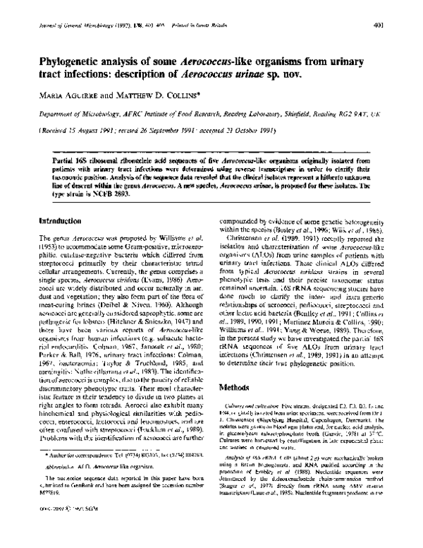 (PDF) Phylogenetic analysis of some Aerococcus-like organisms from ...