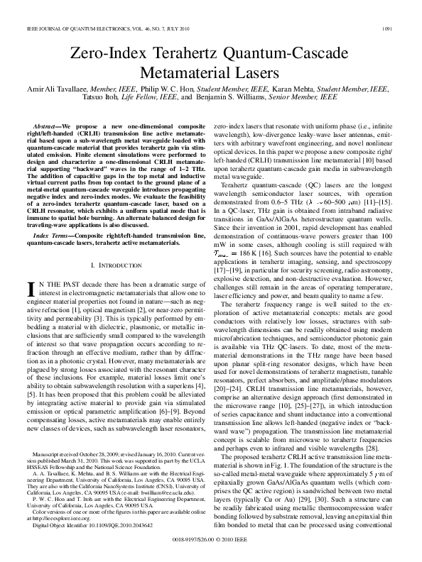 (PDF) Zero-Index Terahertz Quantum-Cascade Metamaterial Lasers