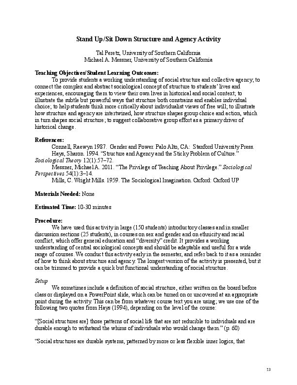 (PDF) Stand Up/Sit Down Structure and Agency Activity