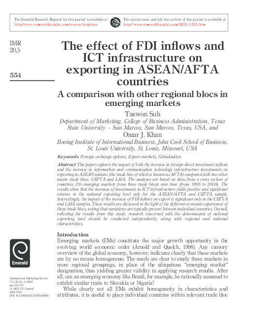 (PDF) The effect of FDI inflows and ICT infrastructure on exporting in ...
