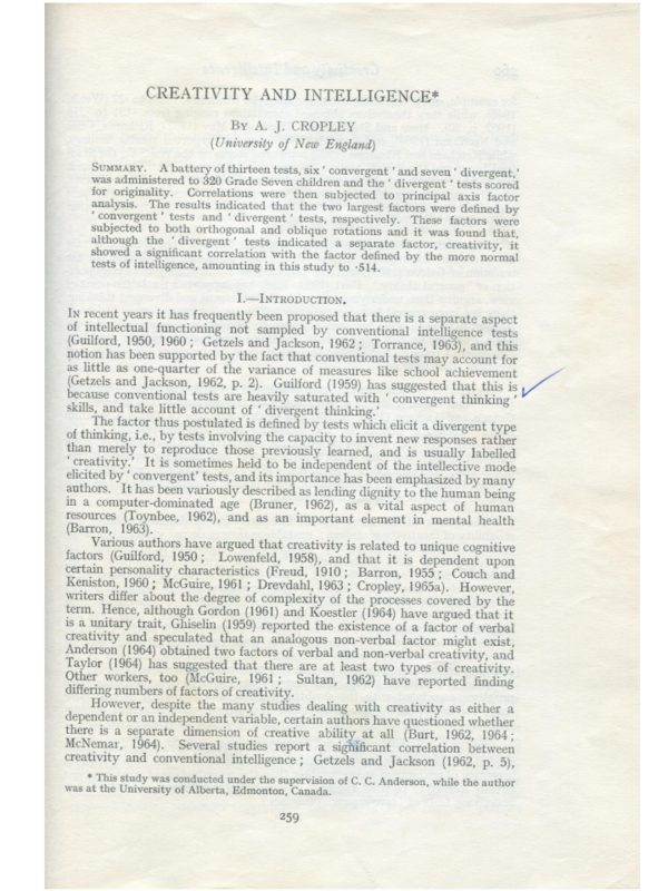 (PDF) Creativity and intelligence.