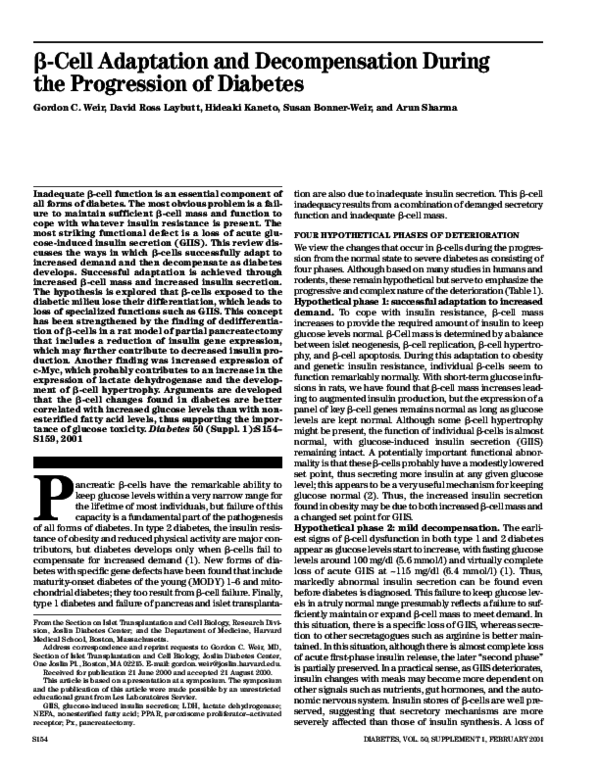 (PDF) Beta-cell adaptation and decompensation during the progression of ...