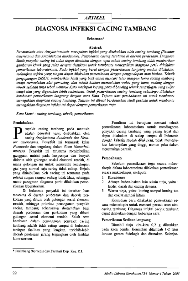 (PDF) Diagnosa Infeksi Cacing Tambang