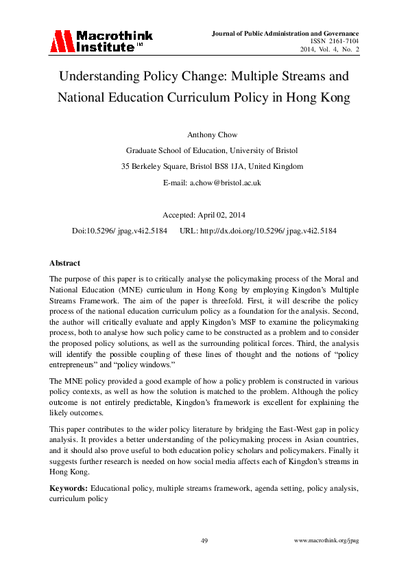 (PDF) Understanding Policy Change: Multiple Streams and National ...