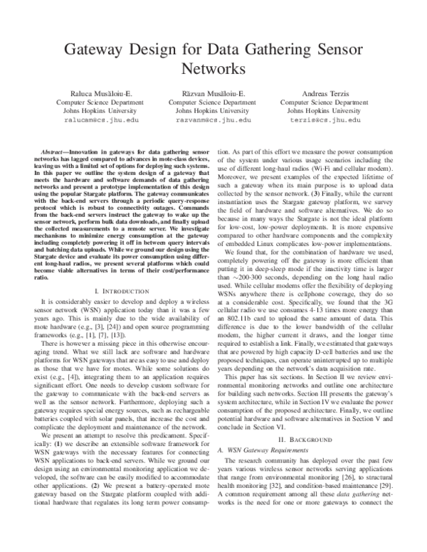 (PDF) Gateway Design for Data Gathering Sensor Networks