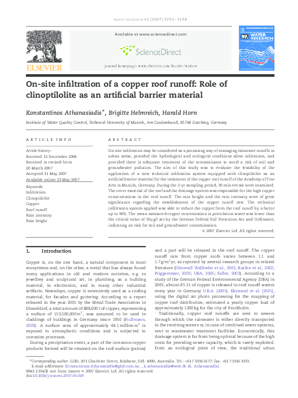 (PDF) On-site infiltration of a copper roof runoff: Role of ...