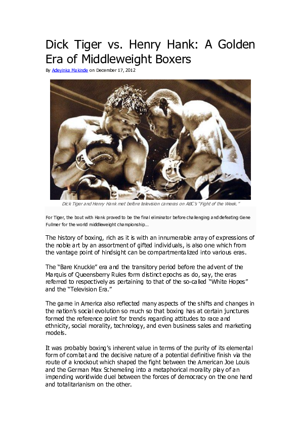 (PDF) Dick Tiger vs. Henry Hank: A Golden Era of Middleweight Boxers