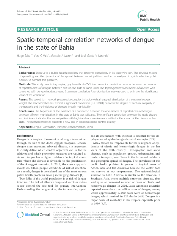 (PDF) Spatio-temporal correlation networks of dengue in the state of Bahia