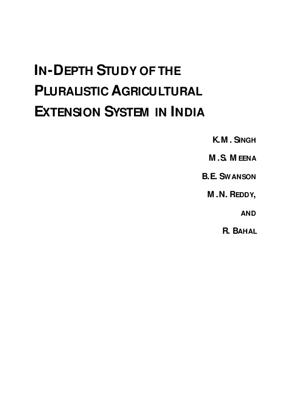 (PDF) IN-DEPTH STUDY OF THE PLURALISTIC AGRICULTURAL EXTENSION SYSTEM ...