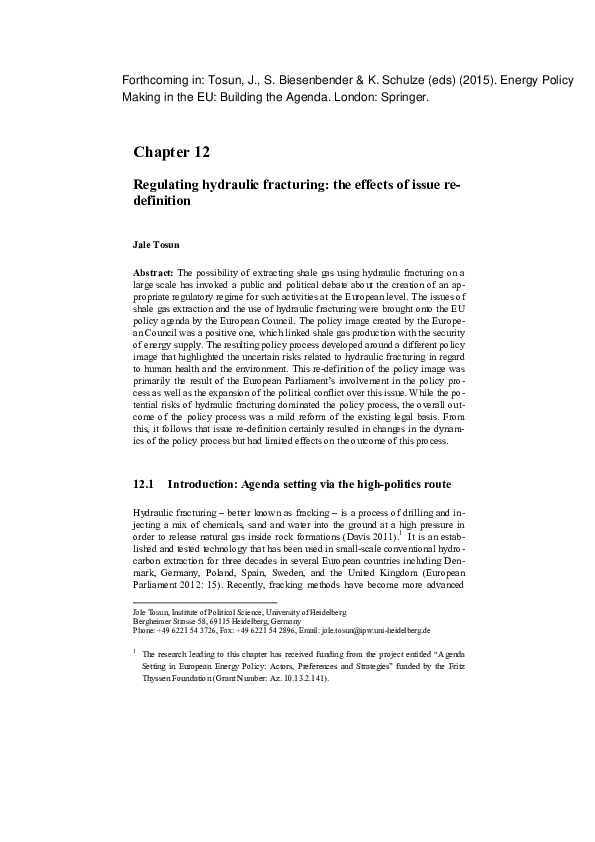 Regulating hydraulic fracturing: the effects of issue redefinition