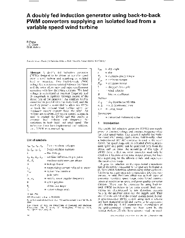Pdf A Doubly Fed Induction Generator Using P Converters S Variable Speed Wind Turbine
