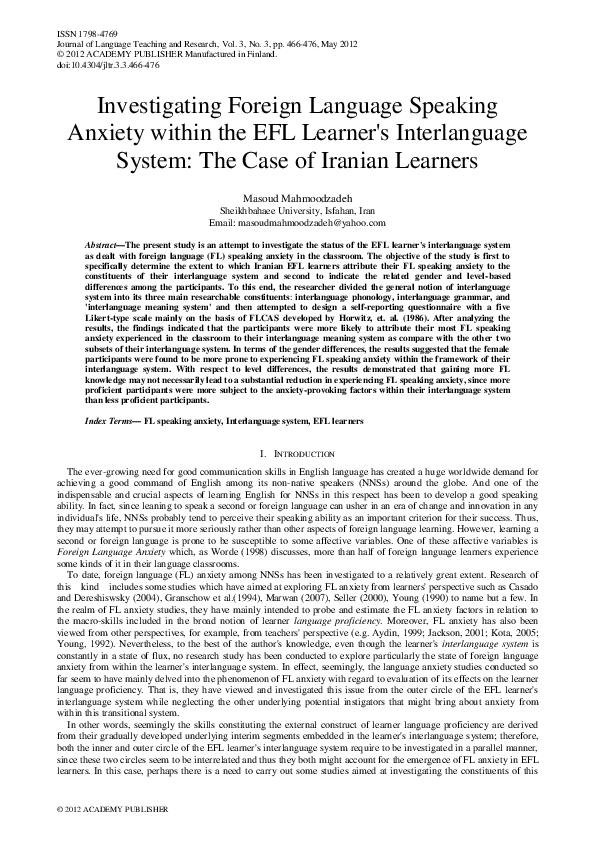 (PDF) The Effects of Foreign Language Anxiety on the ESL/EFL Students ...