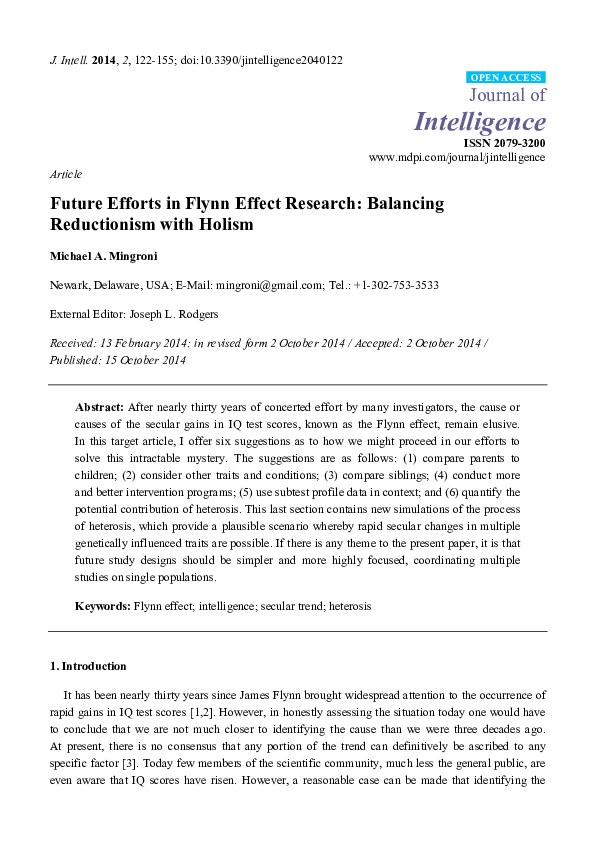 (PDF) Future Efforts in Flynn Effect Research: Balancing Reductionism ...