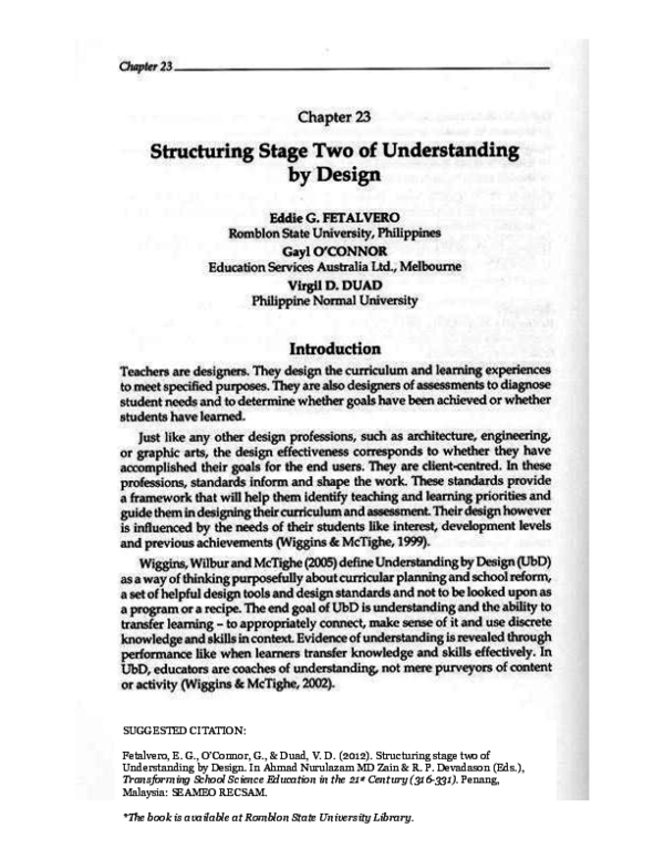 Structuring Stage Two of Understanding by Design