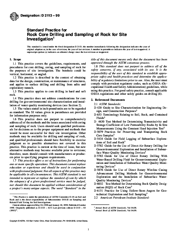 (PDF) Standard Practice for Rock Core Drilling and Sampling of Rock for ...
