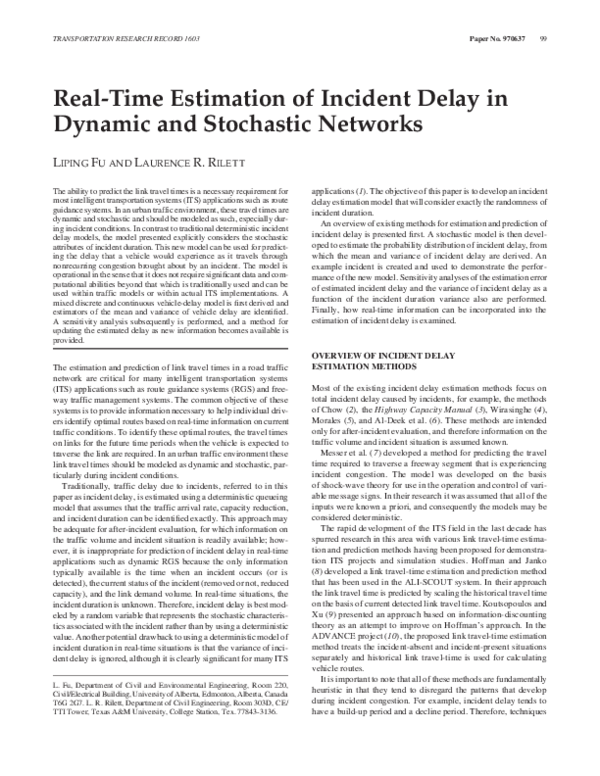 Pdf Real Time Estimation Of Incident Delay In Dynamic And Stochastic