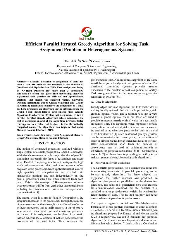 Pdf Efficient Parallel Iterated Greedy Algorithm For Solving Task