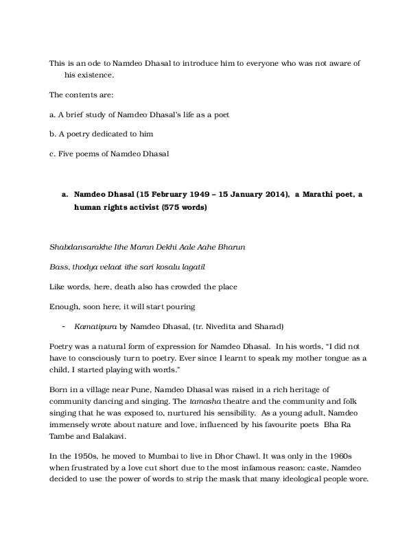 (DOC) Namdeo Dhasal - a brief introduction