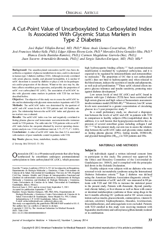 (PDF) Relationship of uncarboxylated osteocalcin concentrations and ...