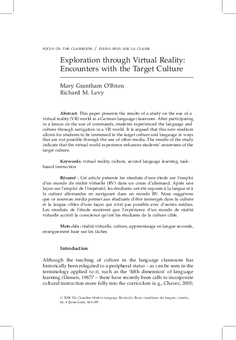 (PDF) Exploration through Virtual Reality: Encounters with Target Culture