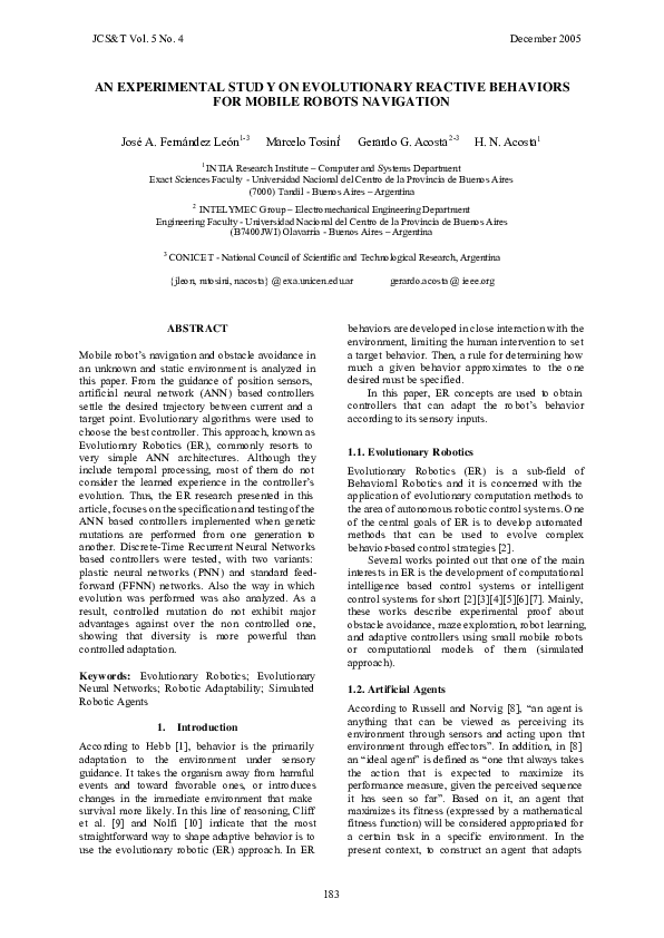 (PDF) AN EXPERIMENTAL STUD Y ON EVOLUTIONARY REACTIVE BEHAVIORS FOR ... (PDF) AN EXPERIMENTAL STUD Y ON EVOLUTIONARY REACTIVE BEHAVIORS FOR ...