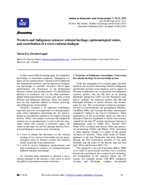 (PDF) Western and Indigenous sciences: colonial heritage ...