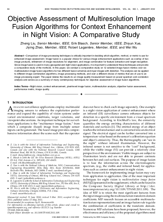 Pdf Objective Assessment Of Multiresolution Image Fusion Algorithms For Context Enhancement In