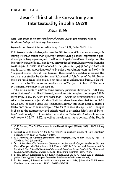 (PDF) “Jesus’s Thirst at the Cross: Irony and Intertextuality in John ...