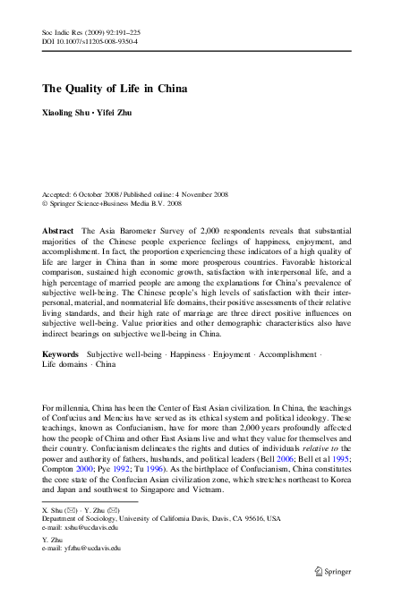 (PDF) The Quality of Life in China