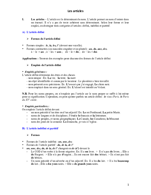 les articles definis