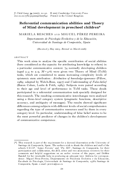 (PDF) Referential communication abilities and Theory of Mind ...
