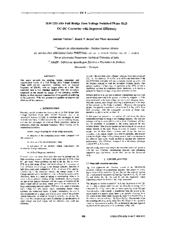 Pdf 1 Kw 250 Khz Full Bridge Zero Voltage Switched Phase Shift Dc Dc Converter With Improved