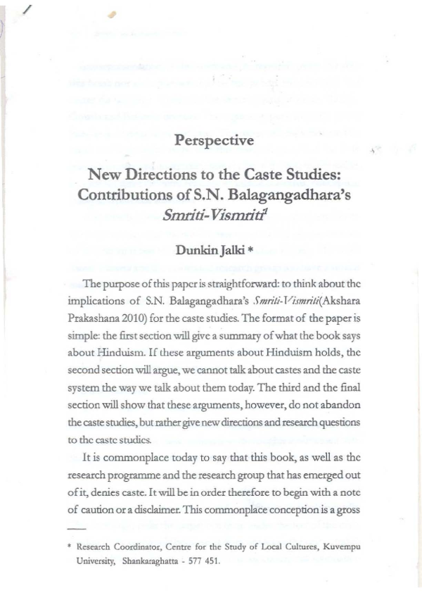 (PDF) New Directions to the Caste Studies: Contributions of S.N ...