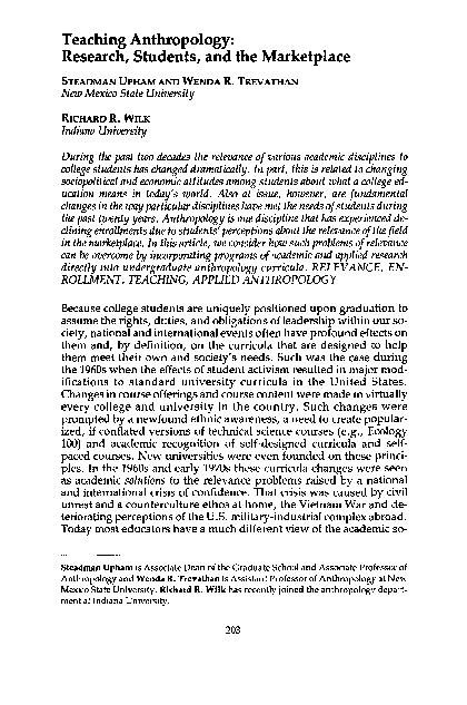 (PDF) Teaching Anthropology: Research, Students, and the Marketplace