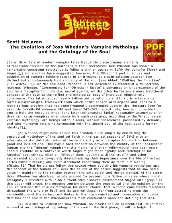 (PDF) The Evolution of Joss Whedon’s Vampire Mythology and the Ontology ...