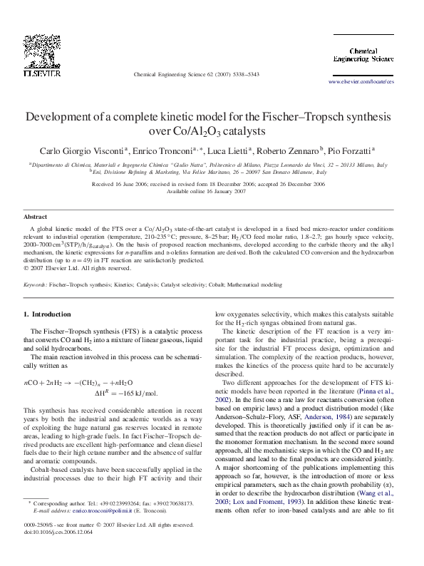 (PDF) Development of a complete kinetic model for the Fischer–Tropsch ...