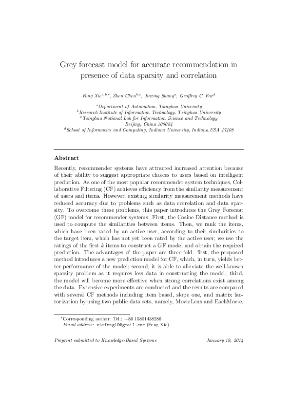 (PDF) Grey Forecast model for accurate recommendation in presence of data sparsity and correlation