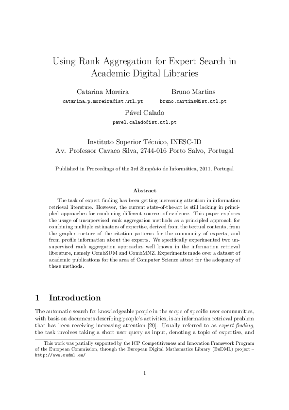 (PDF) Using Rank Aggregation for Expert Search in Academic Digital Libraries