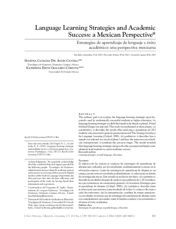 (PDF) Language Learning Strategies and Academic Success: A Mexican ...