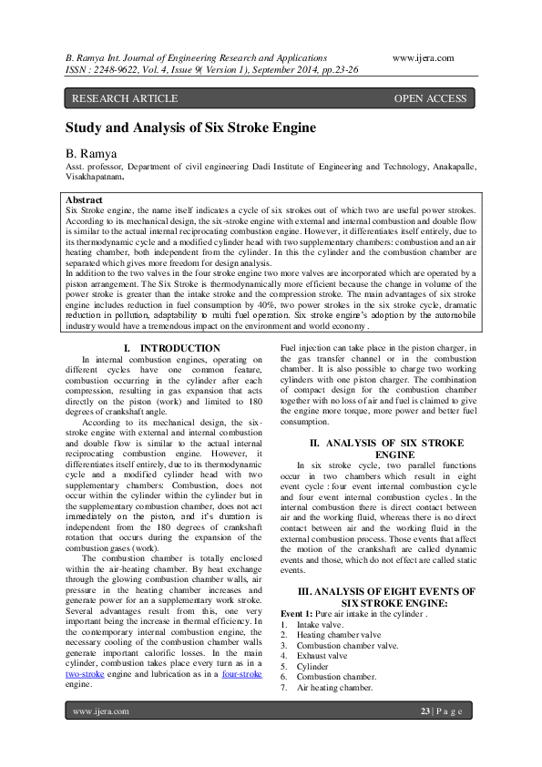(PDF) Study and Analysis of Six Stroke Engine